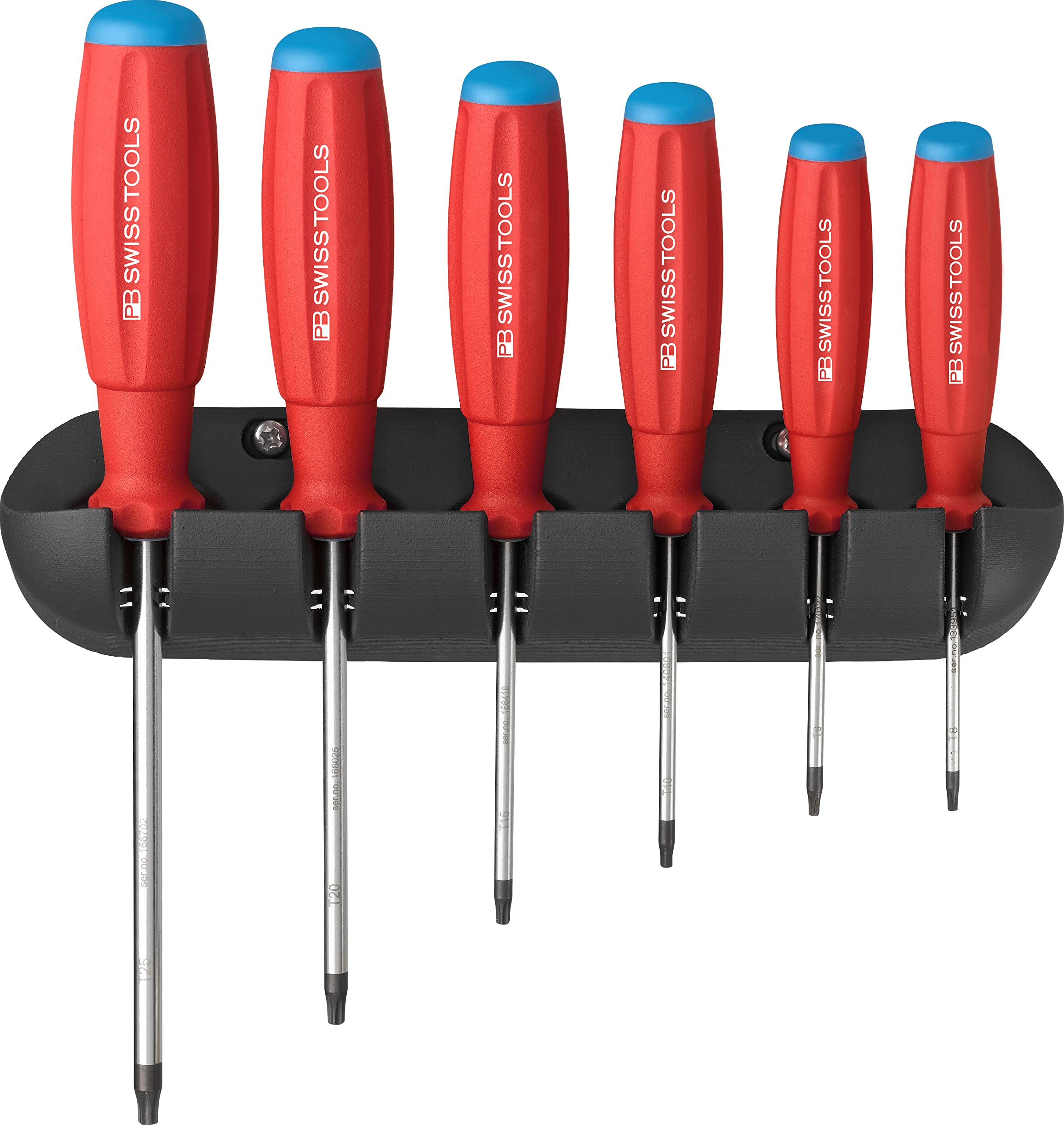 PB Swiss Tools Torx Screwdriver Set PB 8440.CBB | 100% Swiss Made | 6-Piece SwissGrip Screwdriver Set Size T8-T25, with Wall Mount