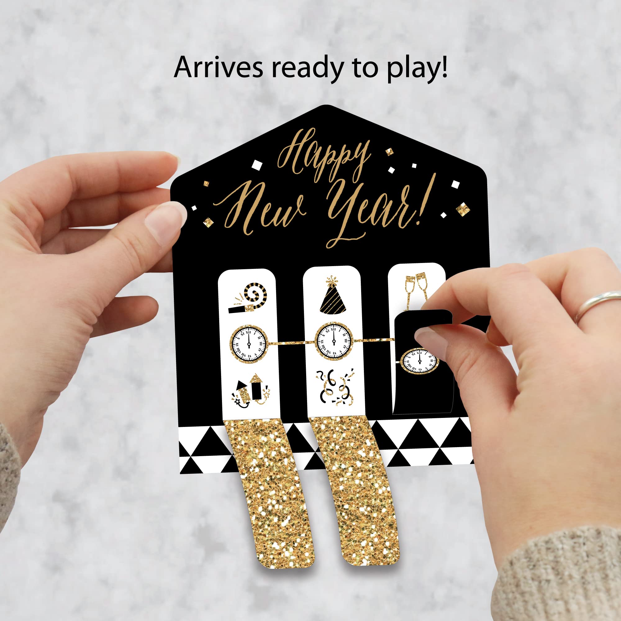 Big Dot of Happiness New Year’s Eve - Gold - New Years Eve Party Game Pickle Cards - Pull Tabs 3-in-a-Row - Set of 12