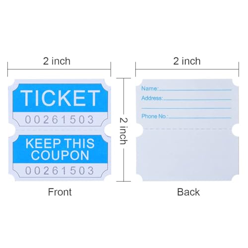 L LIKED 2,000 Assorted Double Raffle Tickets Roll (4 x 500 Tickets) 50/50 Stub Tickets for Events, Fairs, Roll with Consecutively Numbered