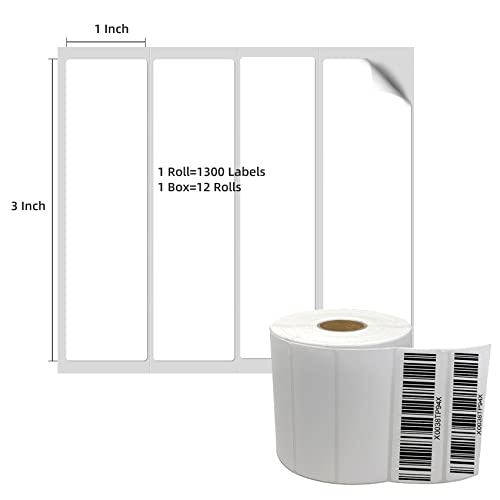 AKOGIRSE 3"x1" Multipurpose Barcode/FNSKU/UPC/FBA Direct Thermal Label, 12 Rolls/15600 Labels, Perforated, Strong Adhesive Shipping Label Compatible with Rollo & Zebra Desktop Printer, BPA&BPS Free