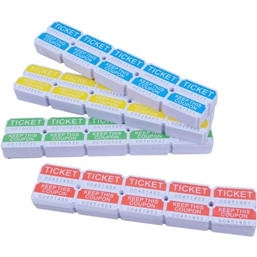 L LIKED 2,000 Assorted Double Raffle Tickets Roll (4 x 500 Tickets) 50/50 Stub Tickets for Events, Fairs, Roll with Consecutively Numbered