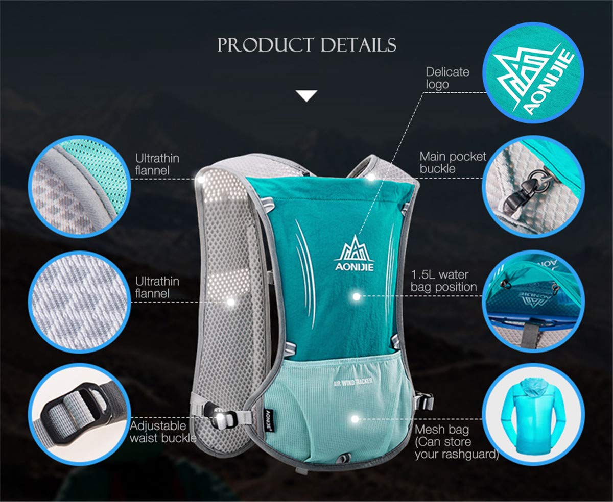 Win.Deeper 5L Lightweight Running Backpack Outdoor Sports Trail Racing Marathon Hiking Fitness Bag Hydration Vest Pack (Black + 500ML Water Bottle)