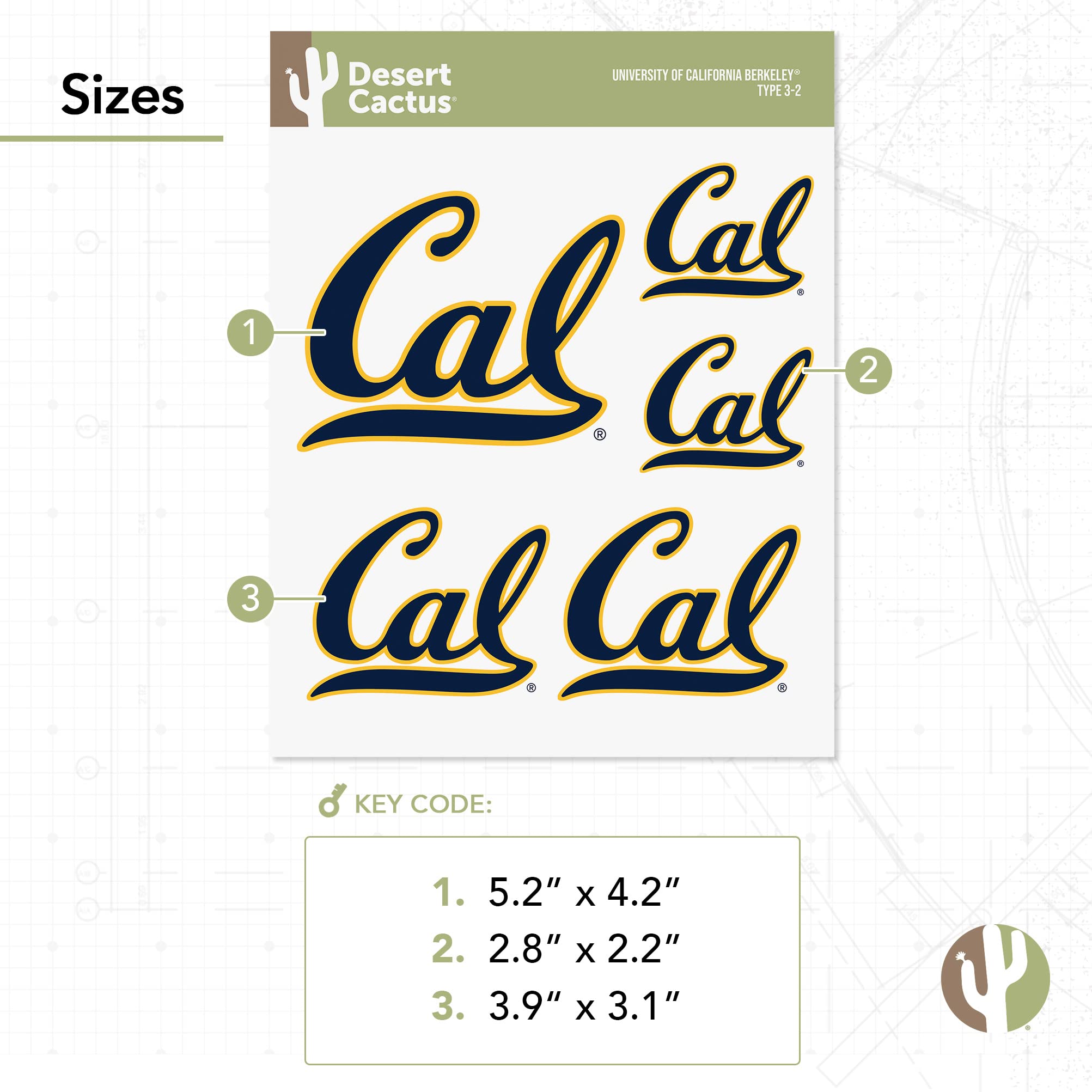 Desert Cactus University of California Berkeley Sticker Golden Bears Cal UC Vinyl Decals Laptop Water Bottle Car Scrapbook T3 (Type 3-2)
