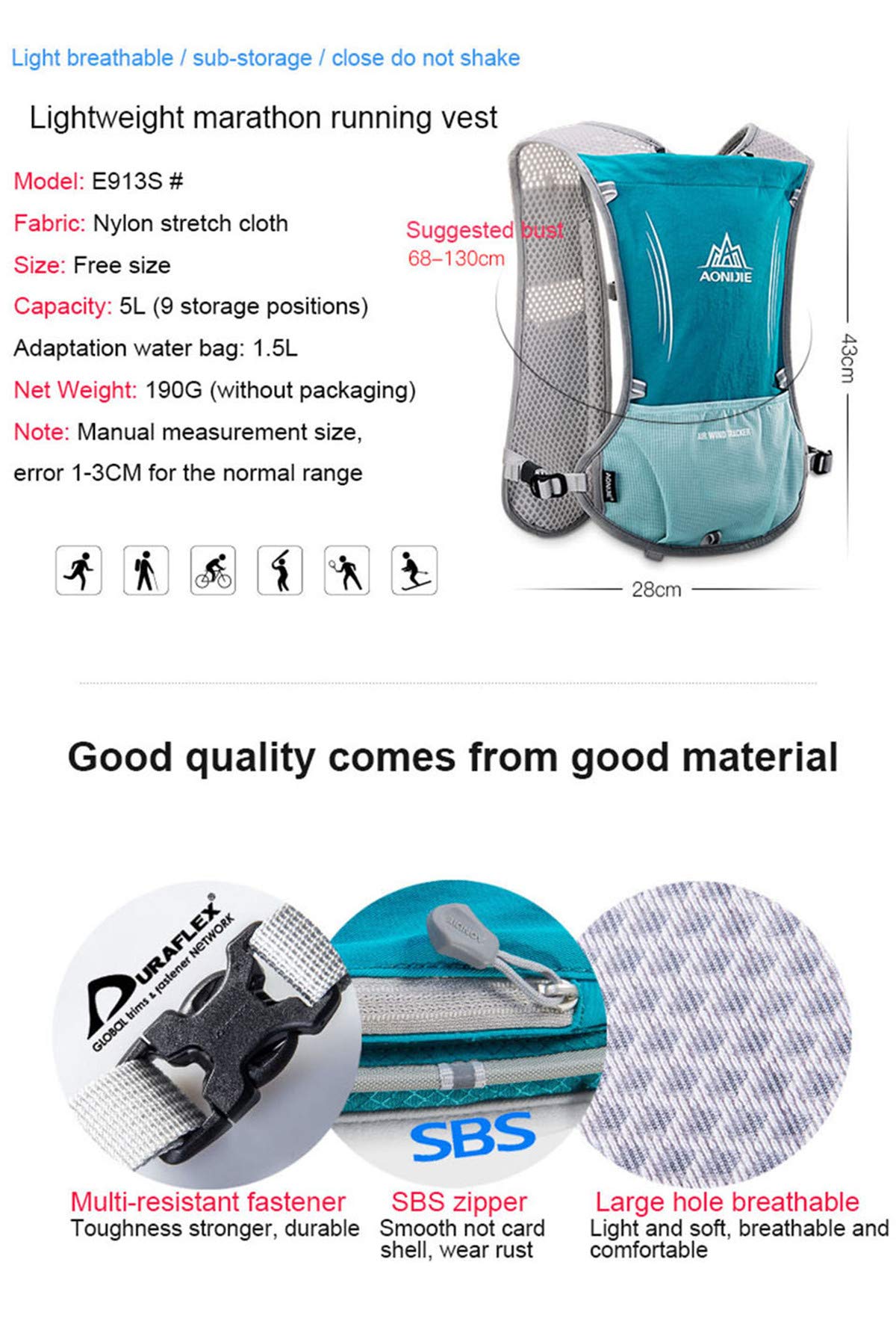 Win.Deeper 5L Lightweight Running Backpack Outdoor Sports Trail Racing Marathon Hiking Fitness Bag Hydration Vest Pack (Black + 500ML Water Bottle)