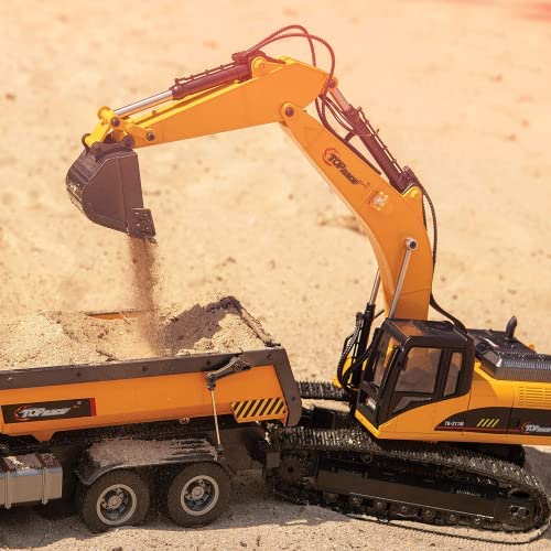 Top Race Remote Control Dump Truck Toy - 1:14 Scale Heavy-Duty Construction Vehicle with 7 lb Load Capacity, Strong Engines and Rubber Tires - RC Dump Truck for Kids - Realistic Construction Fun