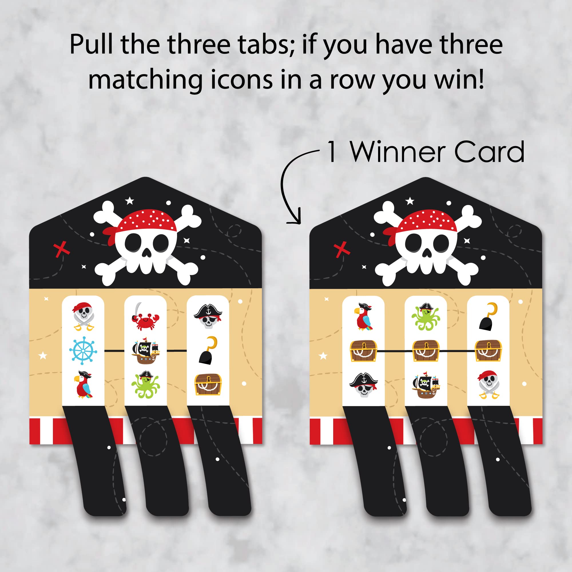Big Dot of Happiness Pirate Ship Adventures - Skull Birthday Party Game Pickle Cards - Pull Tabs 3-in-a-Row - Set of 12