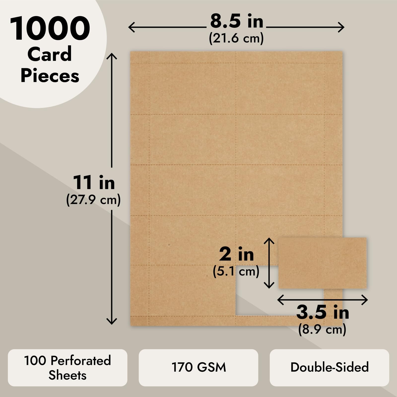 Juvale 1000 Piece Blank Printable Business Cards 3.5 x 2, Kraft Paper Perforated Cardstock for Inkjet and Laser Printers, 10 Cards Per Sheet (Brown)