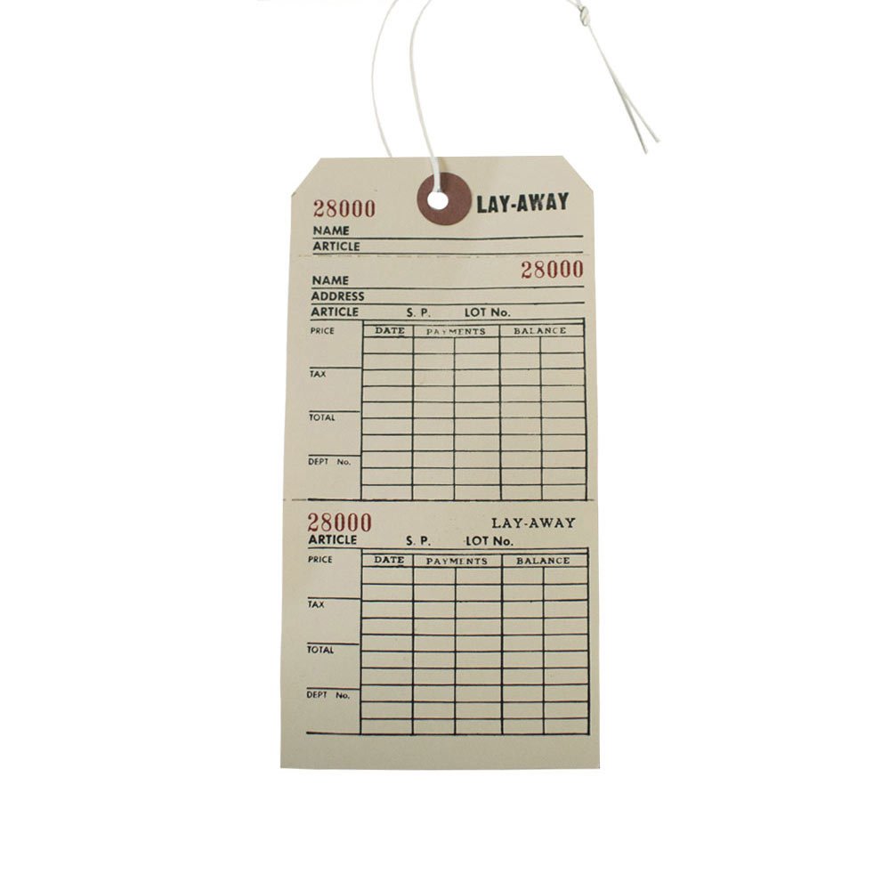 NAHANCO Lay-Away Tag, Strung, Two Parts Perforated, Numbered - Manila, 500/Pack