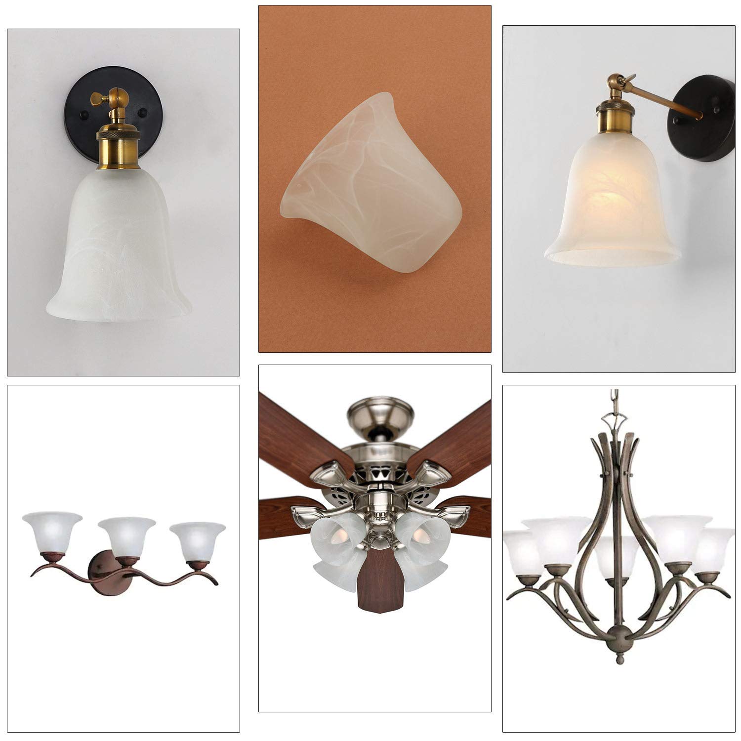 Eumyviv 4 Pack Bell Shaped Alabaster Glass Lamp Shade Replacement with 1-5/8-inch Fitter Opening for Ceiling Fan Light Kit Wall Sconce Pendant Light Fixture A00029