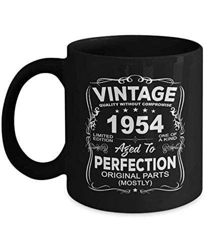 Tesy Home 69th Birthday Gift For Men Women Him Her | Gifts For 69 Years Old Bday Party For Mom Dad Wife Husband | Vintage 1954 | 11oz Black Coffee Mug D007-1954