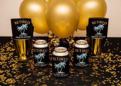 Retirement Can Coolers - 6 Pack - Retirement Stocking Stuffer - Retired Not My Problem Anymore Thermocoolers - Funny Retirement Gifts for Women and Men - Insulated Drink Holder with Palm Trees