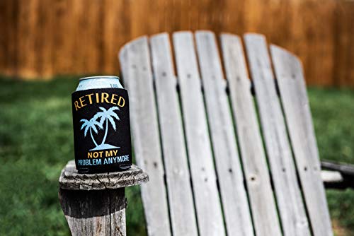 Retirement Can Coolers - 6 Pack - Retirement Stocking Stuffer - Retired Not My Problem Anymore Thermocoolers - Funny Retirement Gifts for Women and Men - Insulated Drink Holder with Palm Trees