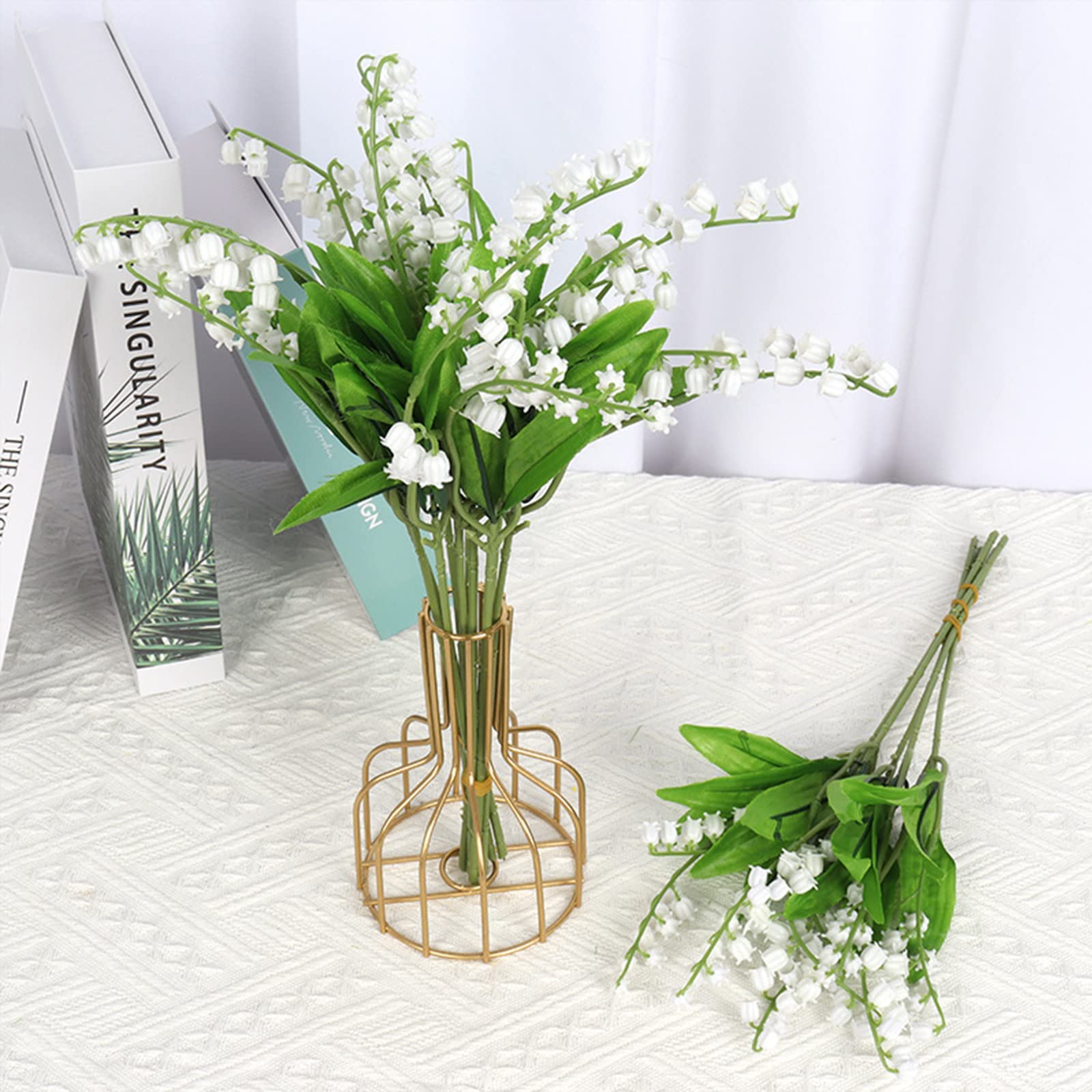 ZooeyRoose 10 pcs Lily of The Valley Artificial Flowers Fake Convallaria Majalis White Flower for Home Garden Bridal Wedding Bouquets Centerpieces Small Vase Arrangements Table Party DIY Decorations