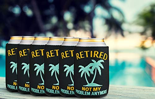 Retirement Can Coolers - 6 Pack - Retirement Stocking Stuffer - Retired Not My Problem Anymore Thermocoolers - Funny Retirement Gifts for Women and Men - Insulated Drink Holder with Palm Trees