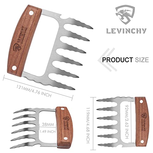 LEVINCHY Meat Claws Shredders Claws 2-Piece Set Meat Forks Meat Shredding Claws BBQ Grill Tools, Blade with Bottle Opener and Cutter, Large Wooden Handle