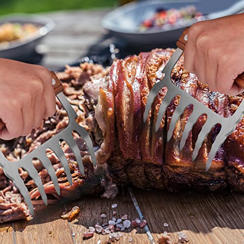 LEVINCHY Meat Claws Shredders Claws 2-Piece Set Meat Forks Meat Shredding Claws BBQ Grill Tools, Blade with Bottle Opener and Cutter, Large Wooden Handle