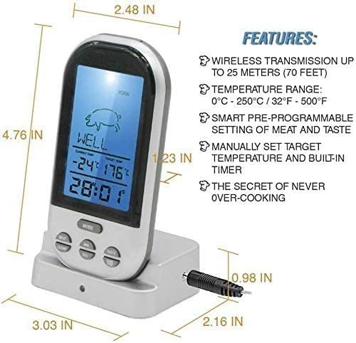 OZELS Large LCD Digital Cooking Food Meat Smoker Oven Kitchen BBQ Grill Thermometer Clock Timer with Monitor Alarm for Smokers Grilling Oven Kitchen Mode (Size : 1)