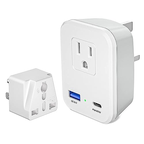 Type G UK Power Plug Adapter, 2 Travel Adapters for US to British England,Ireland,Scotland & Universal Outlet to US Travel Plugs,AC Outlets with PD 30W USB C Charger for iPad Pro/Air, All iPhone,etc