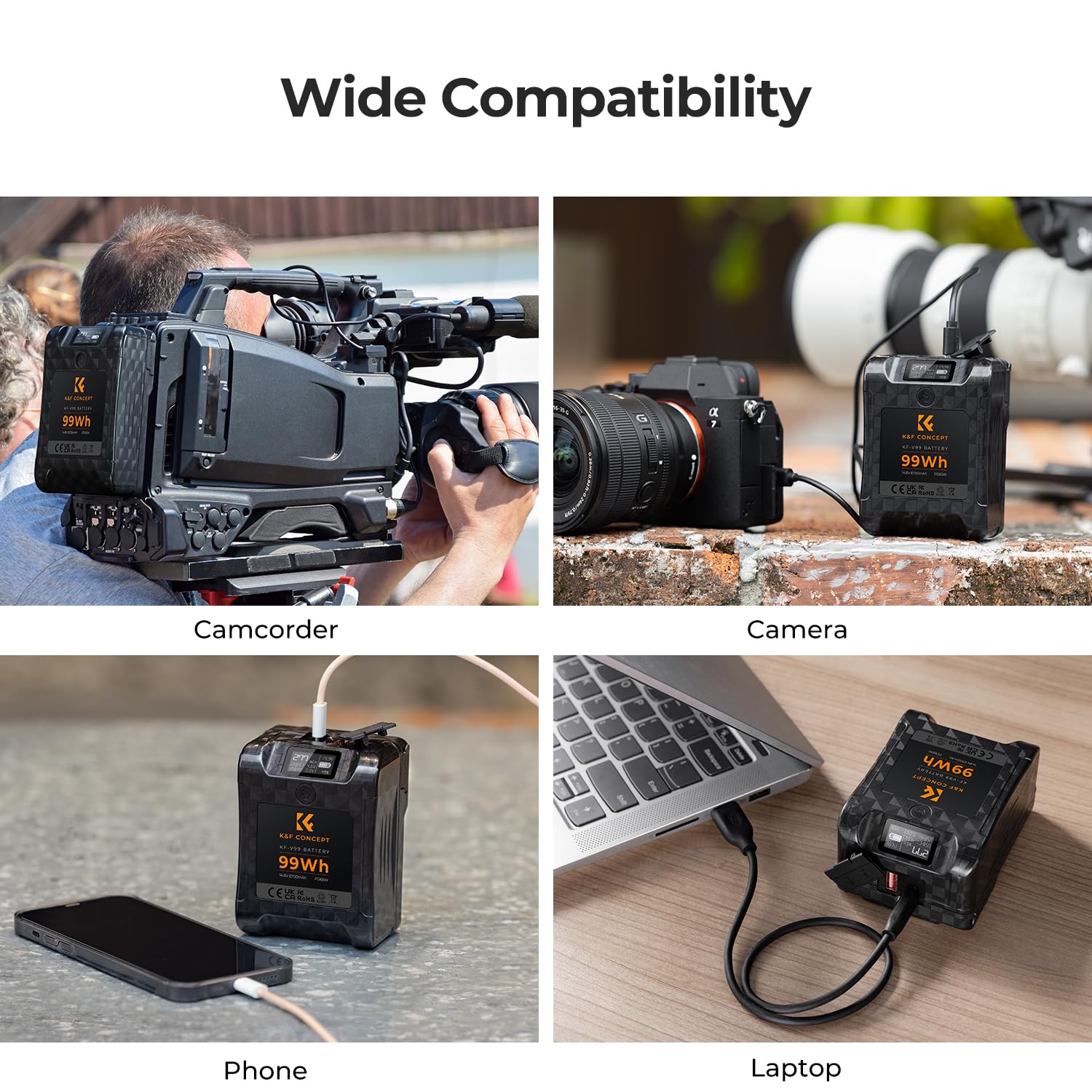 K&F Concept V Mount Battery, 99Wh Mini V-Mount Battery, 6700mAh 14.8V Support 65W PD USB-C Fast Charger, with D-TAP, USB-A, USB-C, BP, OLED Screen, for Cameras and Camcorders