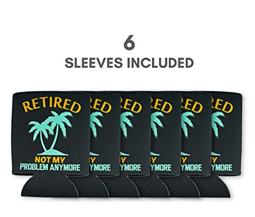 Retirement Can Coolers - 6 Pack - Retirement Stocking Stuffer - Retired Not My Problem Anymore Thermocoolers - Funny Retirement Gifts for Women and Men - Insulated Drink Holder with Palm Trees