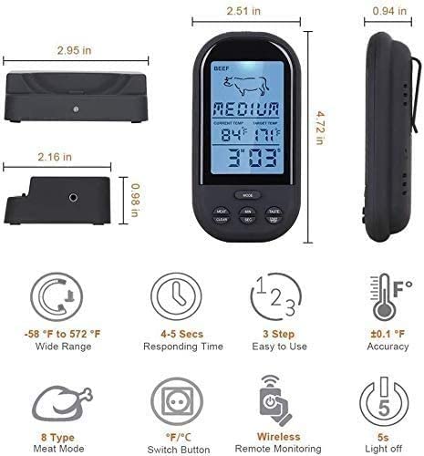 OZELS Large LCD Digital Cooking Food Meat Smoker Oven Kitchen BBQ Grill Thermometer Clock Timer with Monitor Alarm for Smokers Grilling Oven Kitchen Mode (Size : 1)