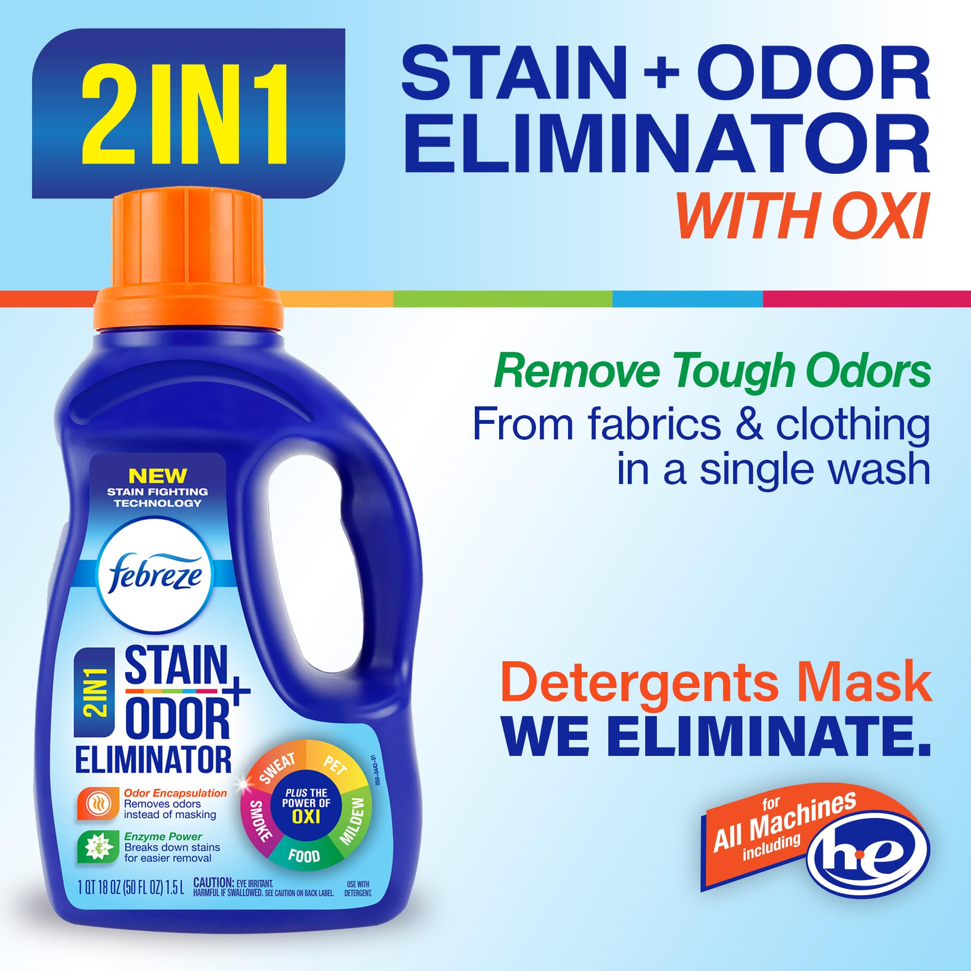 Febreze Laundry Detergent Additive, Original Strength In Wash Odor Eliminator, Designed to Remove Odors in a Single Wash Caused by Sweat, Food, Smoke, Fresh Scent, 50 fl oz (2 Pack)