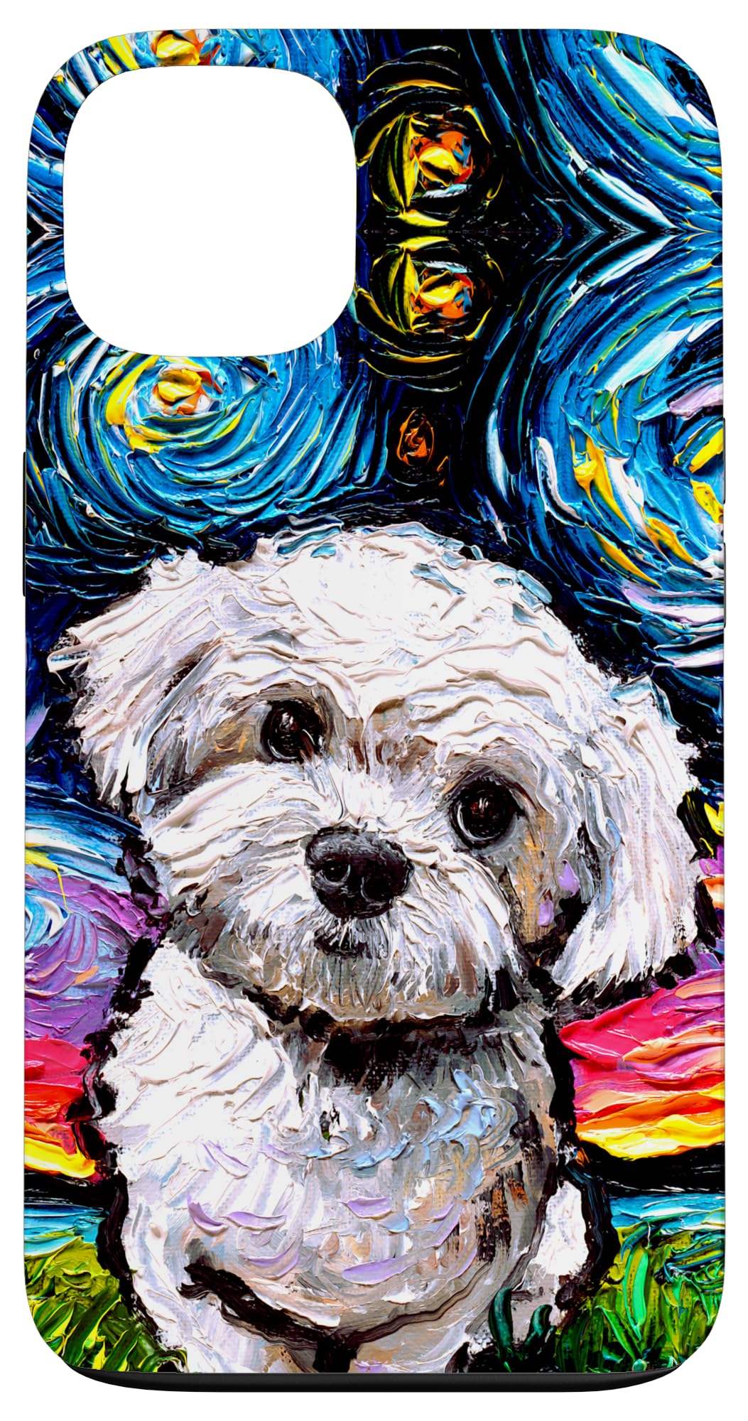 iPhone 13 Maltipoo Starry Night White Maltese Poodle Dog Art by Aja Case