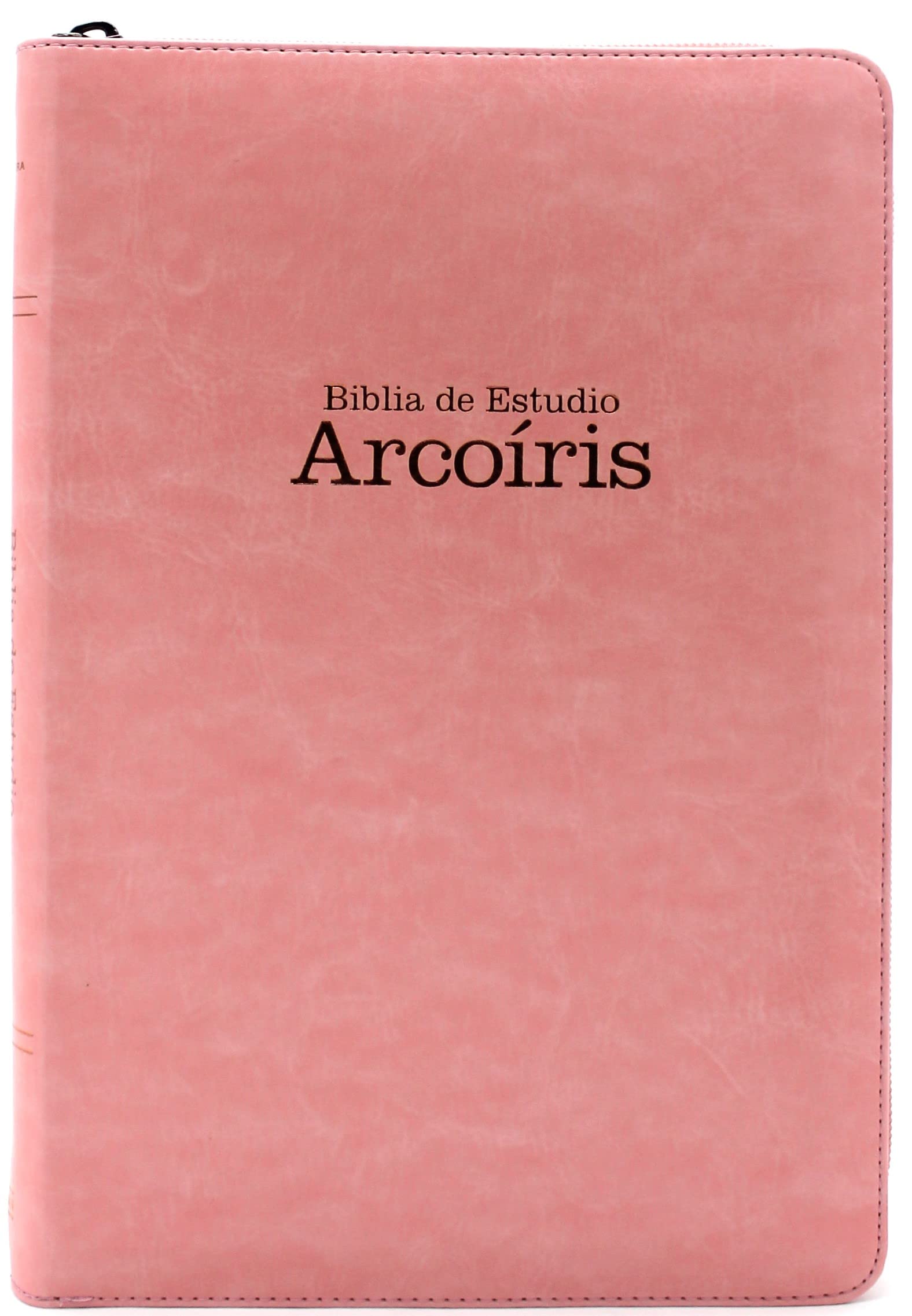 Biblia de Estudio Arco Iris Reina Valera 1960 con cierre, Indice, Color Rosado con cobre y Estuche de lujo negro con cobre para guardar y proteger la Biblia Coleccion Celestial