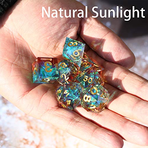 AUSPDICE DND Dice Set Handmade 7Pcs Sharp Edge Dice for Dungeons and Dragons TTRPG Games(Mix Blue&Brown Color)