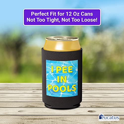 Super Fun, Durable Can Coolie 12 oz. Funny I Pee in Pools Soda Pop Cooler Sleeve, Collapsible Beer Bottle Holder, Insulated Drink Cup Wrap, Neoprene Gag Gift, Stocking Stuffer or Party Favor Present