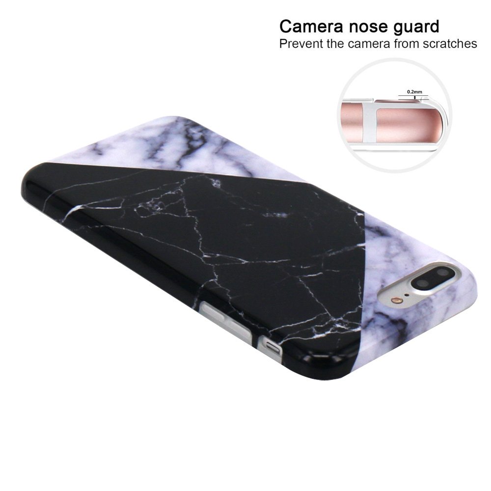 iPhone 7 Plus Case, iPhone 8 Plus Case, JAHOLAN White Black Geometric Marble Design Clear Bumper TPU Soft Rubber Silicone Cover Phone Case for Apple iPhone 7 Plus/iPhone 8 Plus