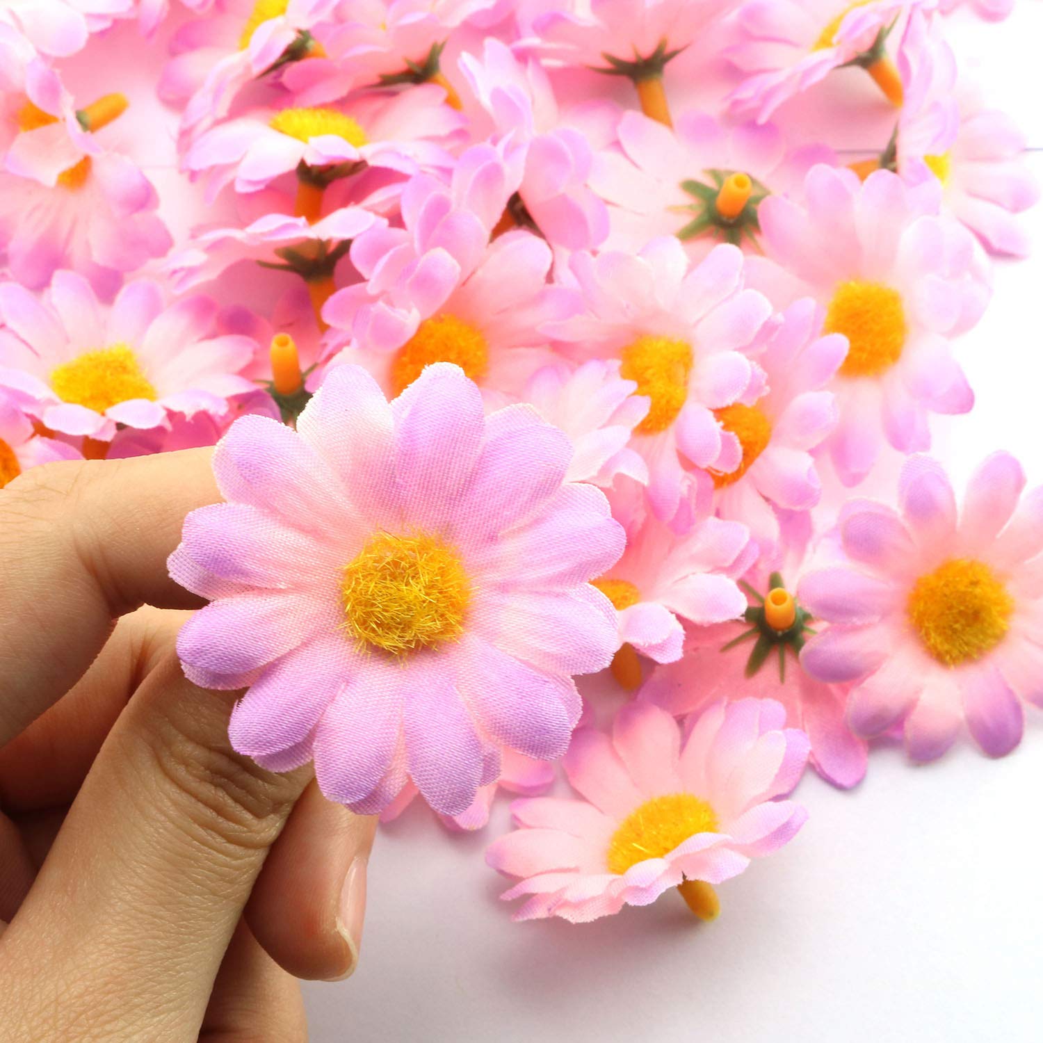 Tegg Artificial Daisy 100PCS 40mm Purple Silk Daisy Gerbera Flowers Head Sunflower for Wedding Party DIY Decor