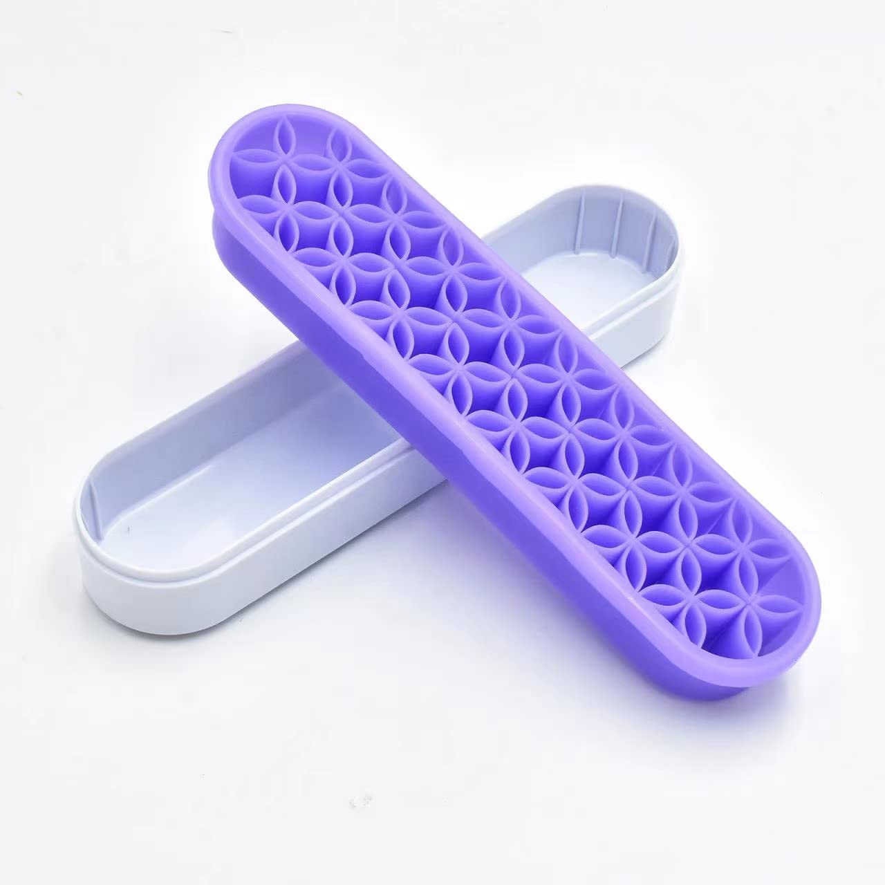 GOLDEN STRAWBERRY 2 PCS Multi-Purpose Cosmetic Storage Box, Desktop Organizers Silicone Make Up Brush Storage Stand Desktop Storage Box for Brush,Eyeliner Pencil,Art Supplies, Painting Brush (Purple)