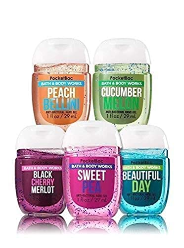 Bath and Body Works Anti-Bacterial Hand Gel 5-Pack PocketBac Sanitizers, Assorted Scents, 1 fl oz each
