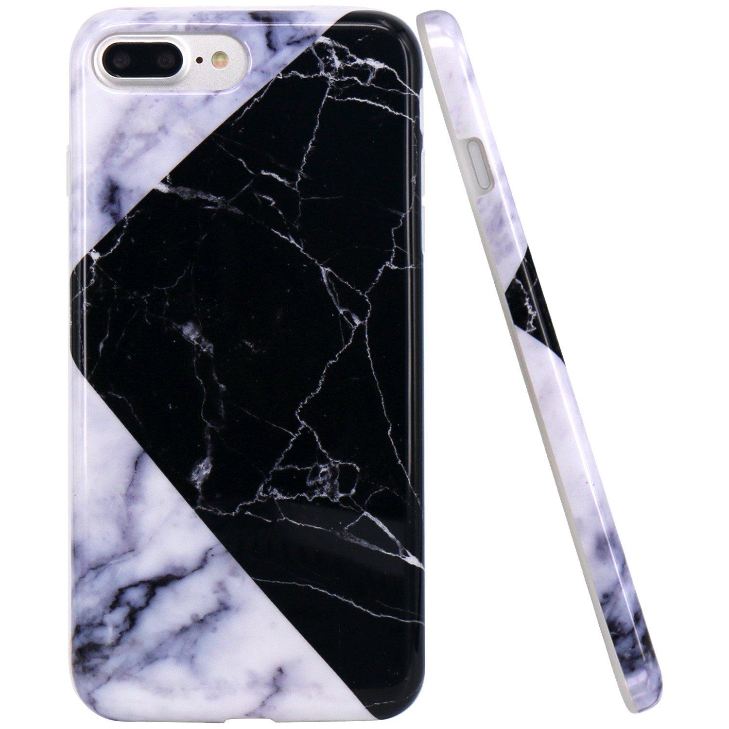 iPhone 7 Plus Case, iPhone 8 Plus Case, JAHOLAN White Black Geometric Marble Design Clear Bumper TPU Soft Rubber Silicone Cover Phone Case for Apple iPhone 7 Plus/iPhone 8 Plus
