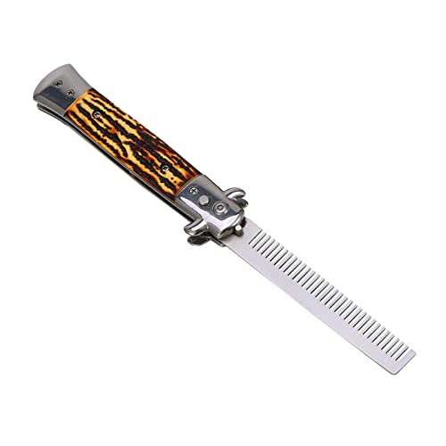 SwitchBlade Comb, Resin Handle Comb Folding Butterfly Comb Training Practice Comb Outdoor Practice Comb for Hair Beard or Mustache, Stocking Stuffers(Imitated bovine bone color)