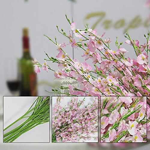 WELMATCH Pink Artificial Orchids Faux Flowers - 10 pcs 37.5 Inches Real Touch Fake Artificial Flowers for Wedding Home Office Party Hotel Yard Decoration (Pink, 10)