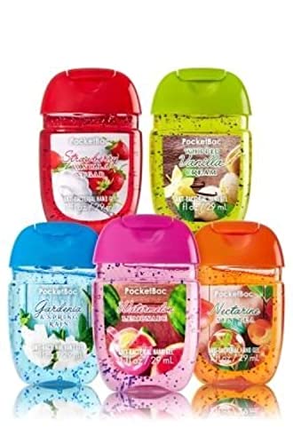 Bath and Body Works Anti-Bacterial Hand Gel 5-Pack PocketBac Sanitizers, Assorted Scents, 1 fl oz each