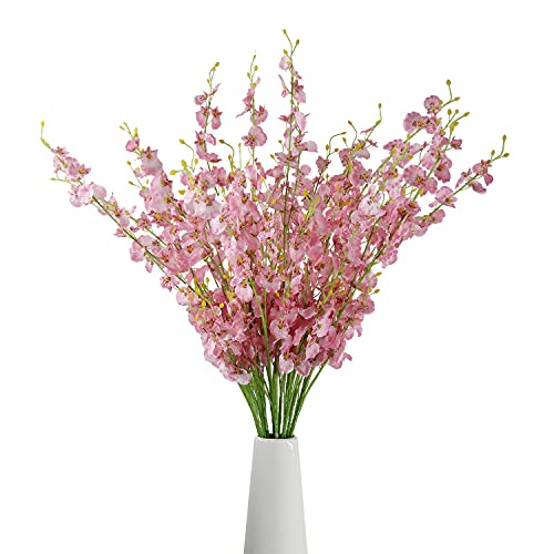 WELMATCH Pink Artificial Orchids Faux Flowers - 10 pcs 37.5 Inches Real Touch Fake Artificial Flowers for Wedding Home Office Party Hotel Yard Decoration (Pink, 10)
