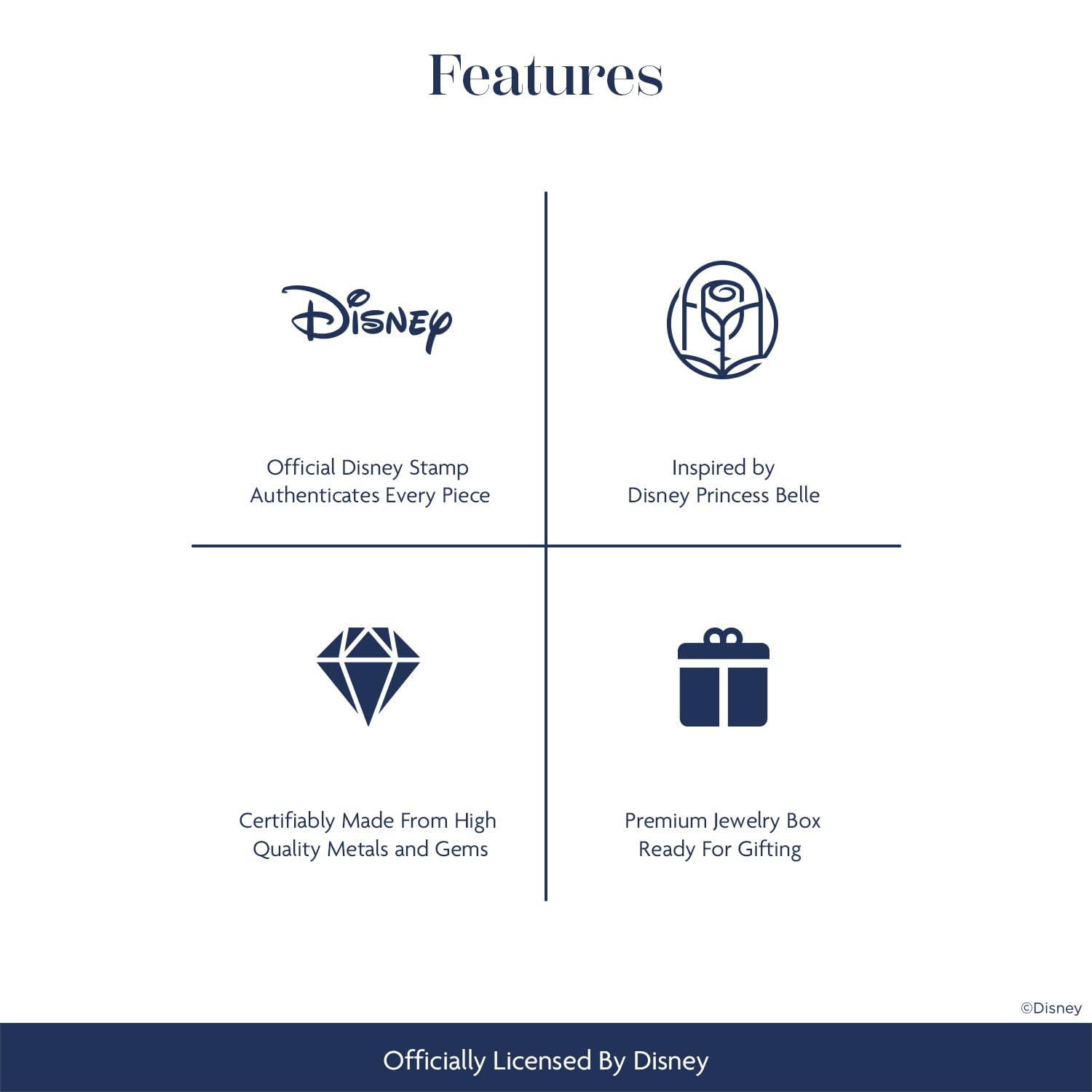 Jewelili Enchanted Disney Fine Jewelry Sterling Silver 1/10 Cttw Diamond Belle Editorial Necklace