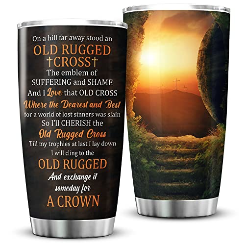 ZOXIX Christian Tumbler With Lid Stainless Steel Coffee Mug I Will Cherish The Old Rugged Cross Resurrection Of Jesus Inspirational Travel Cup Spiritual Gifts For Women Birthday