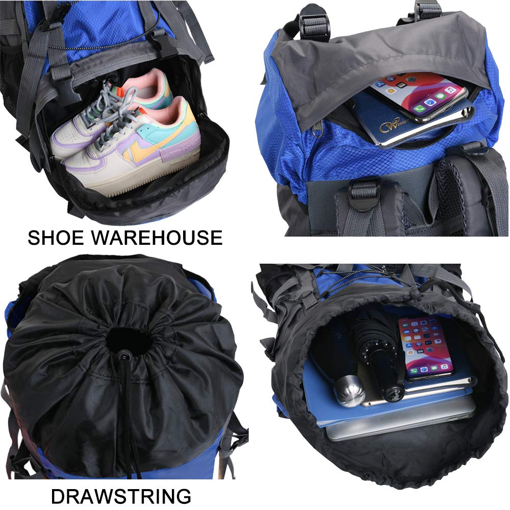 Bseash 60L Internal Frame Waterproof Hiking Camping Backpack with Rain Cover, Large Outdoor Sport Travel Daypack Rucksack