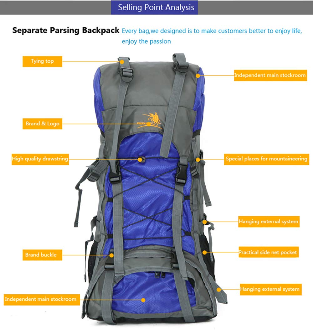 Bseash 60L Internal Frame Waterproof Hiking Camping Backpack with Rain Cover, Large Outdoor Sport Travel Daypack Rucksack