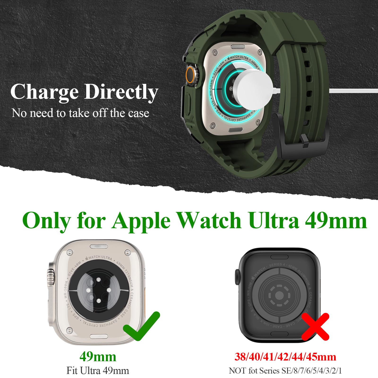 Bandiction Luxury Rugged Band with Case for Apple Watch Ultra 49mm, Protective Cover with Soft Silicone Replacement Strap