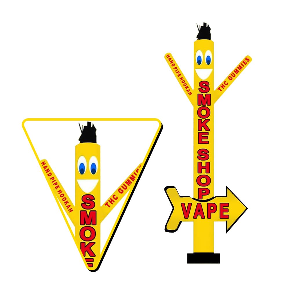 20ft Vape Smoke Shop Air Inflatable Tube Man Dancer with Arrow | Eye-Catching Hookah Hand Pipes Sky Wacky Waving Ultimate Brand Visibility | Both Side Printed Yellow | Cmpt. 18-inch (Without Blowers)