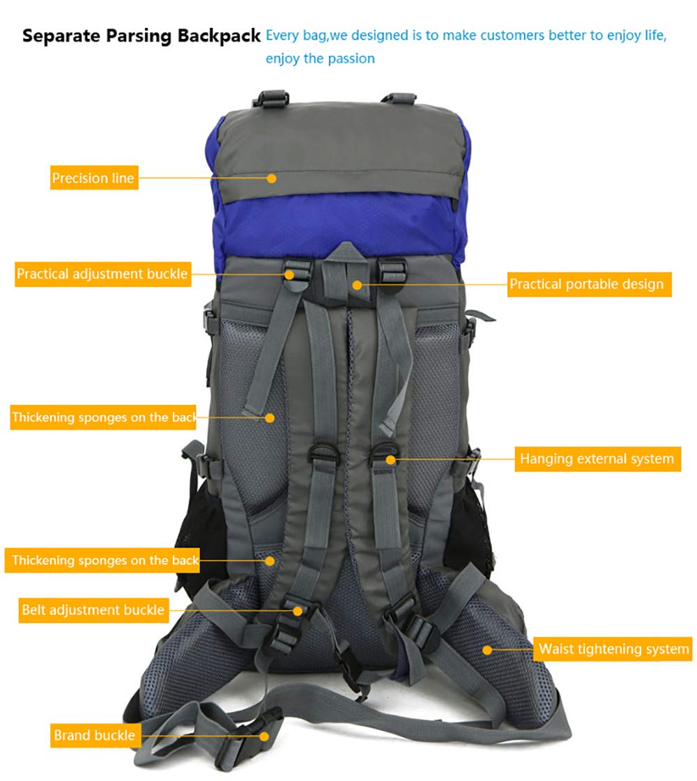 Bseash 60L Internal Frame Waterproof Hiking Camping Backpack with Rain Cover, Large Outdoor Sport Travel Daypack Rucksack