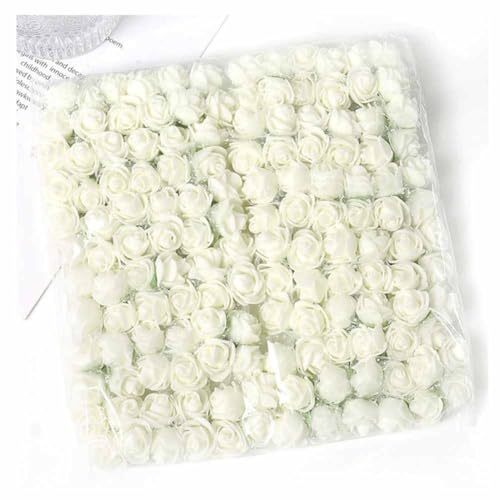 SHTGOI 144 pcs PE Foam Roses Mini Artificial Roses 2.5CM Rose Heads Decoration Fake Roses with stem Flower Heads for Wedding Bridal Hair Clips Headbands Bouquets Milk White