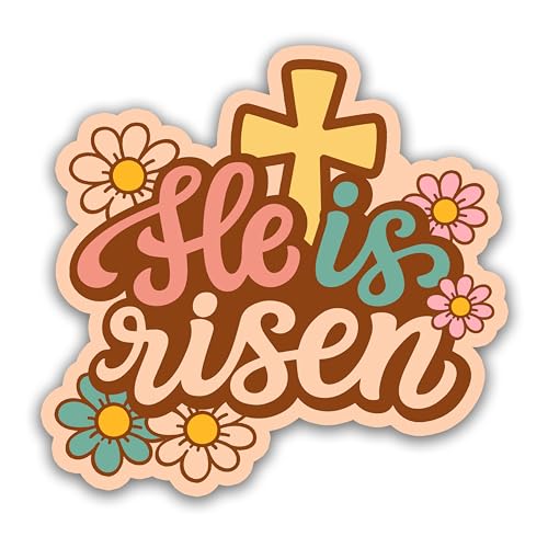 He Is Risen Sticker, Religion Stickers, Christian Stickers, Flower Stickers, Jesus Stickers, Water Assitant Die-Cut Vinyl Decals for Laptop, Phone, Water Bottles, Kindle Sticker