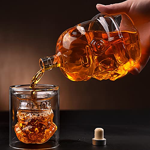 Whiskey Flask Carafe Decanter, Whiskey Glasses, Whiskey Carafe for Wine, Liquor, Scotch, Bourbon, Brandy - 750ML