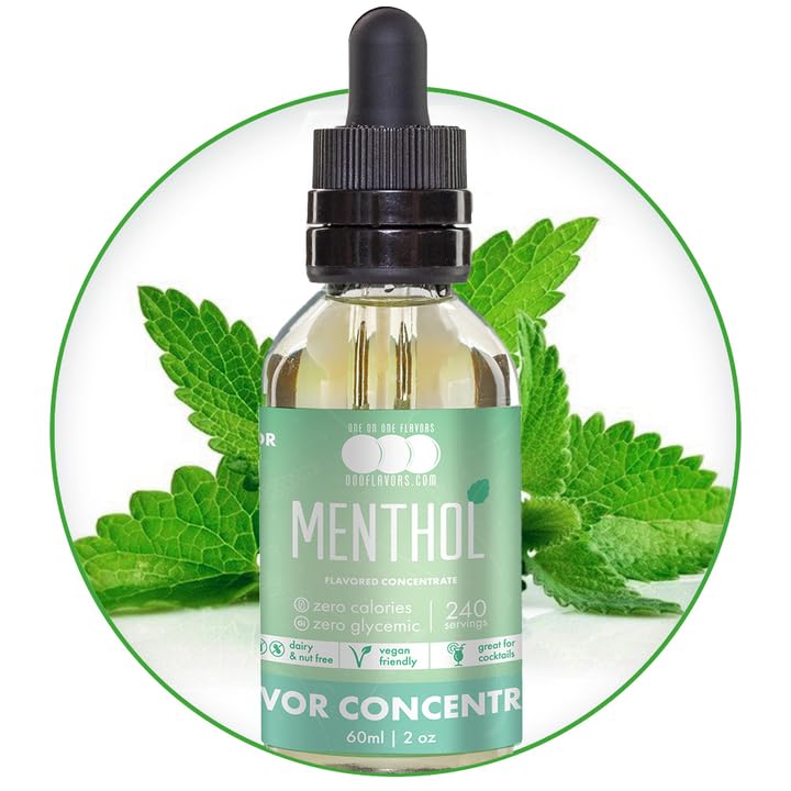 Menthol Flavor Concentrate - Highly Concentrated Water-Soluble Menthol Liquid Flavored Drops - Sugar/Calories/Carbs Free Cooking Extracts and Flavorings for Beverages, Desserts, more - 2oz
